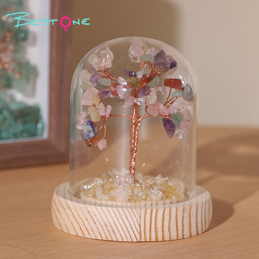 Mini Gemstone Trees in Glass Dome – 9×7cm